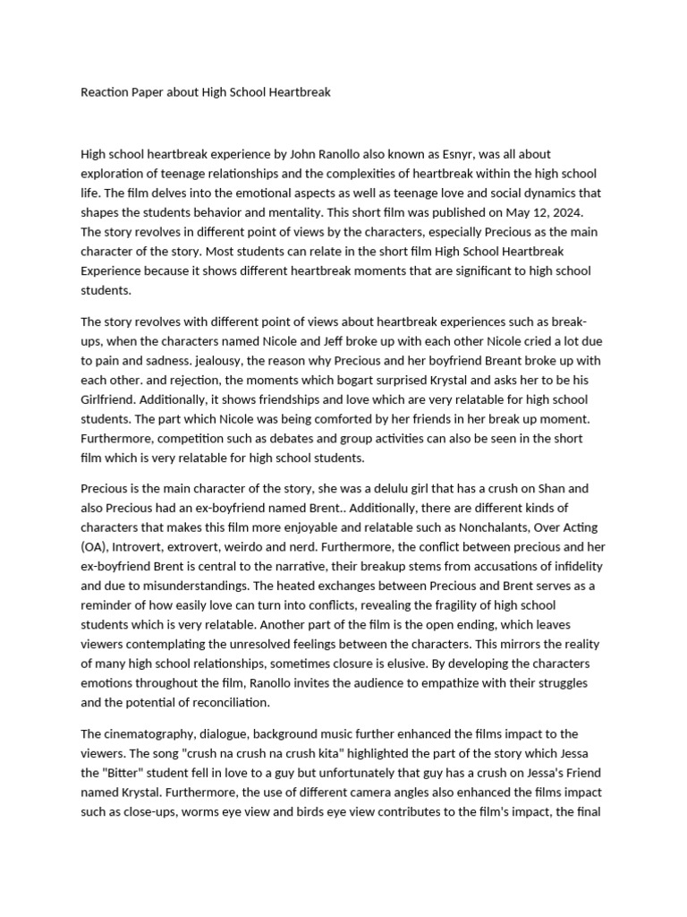 My Reaction About High School Heartbreak | PDF | Social Psychology ...