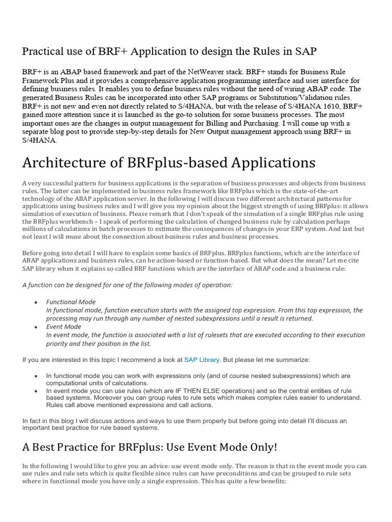 BRFPlus Application To Design | PDF