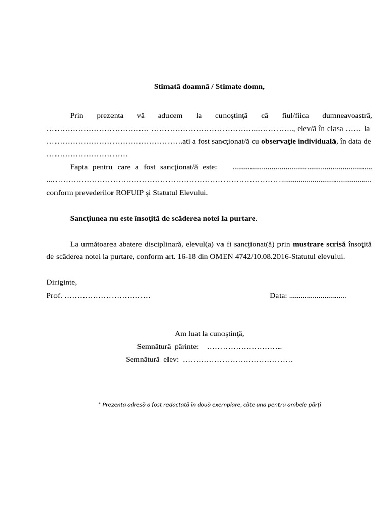 Formular Observatie Individuala | PDF