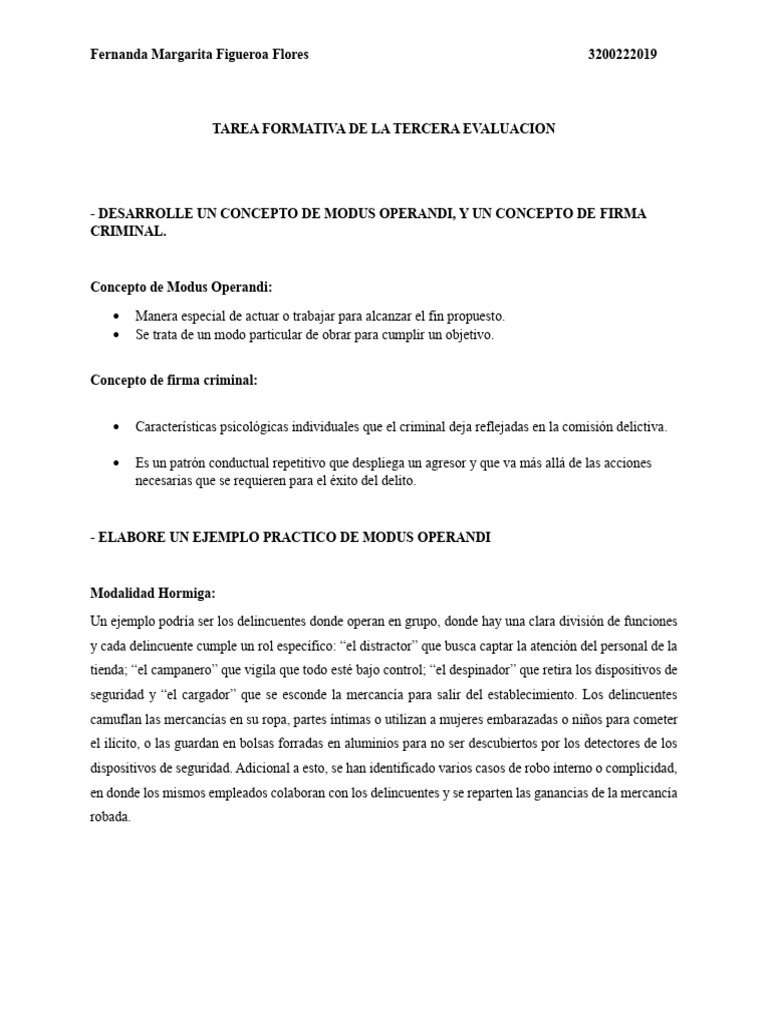 Concepto de Modus Operandi, y Un Concepto de Firma Criminal. | PDF