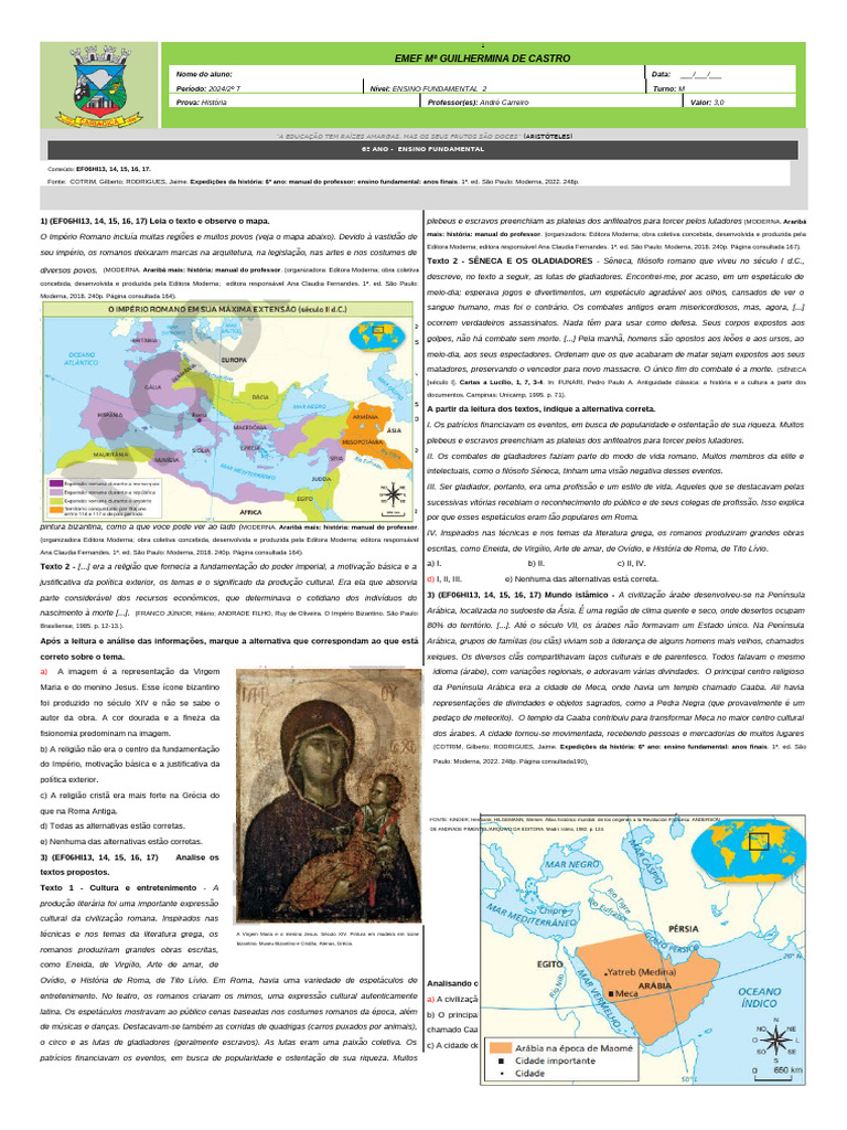 Prova Hist 6º 2º Tri Gabarito Ok | PDF