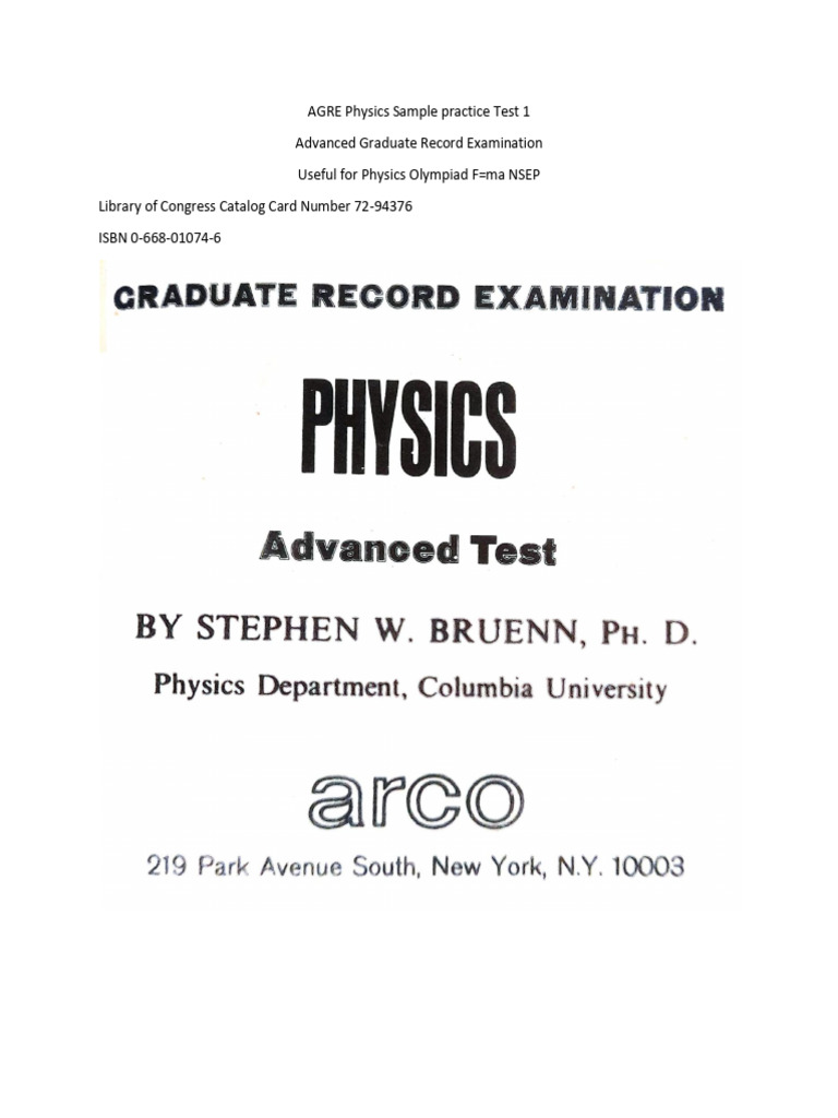 Stephen W. Bruenn - Graduate Record Examination Advanced Test. 1-ARCO ...