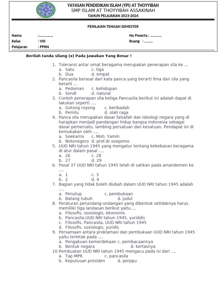 Soal PTS SMP Kelas Viii PPKN | PDF