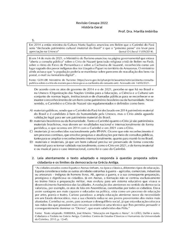 Cópia de Revisão Cesupa 2022 - Historia Geral | PDF