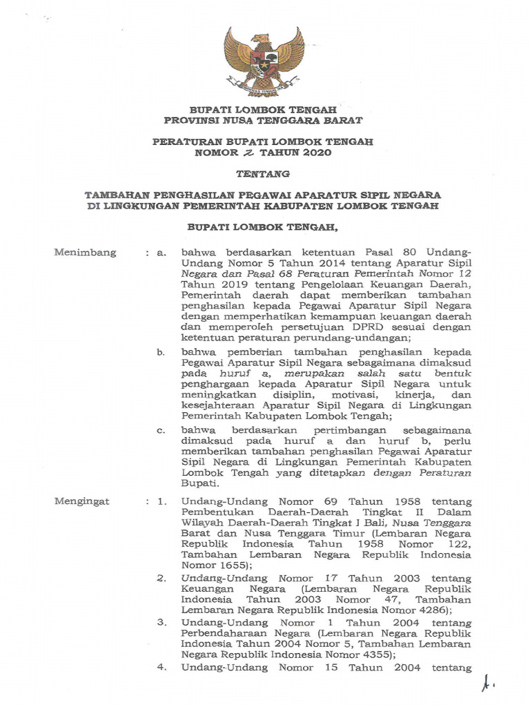 PERBUP Lombok Tengah No 2 Tahun 2020 | PDF