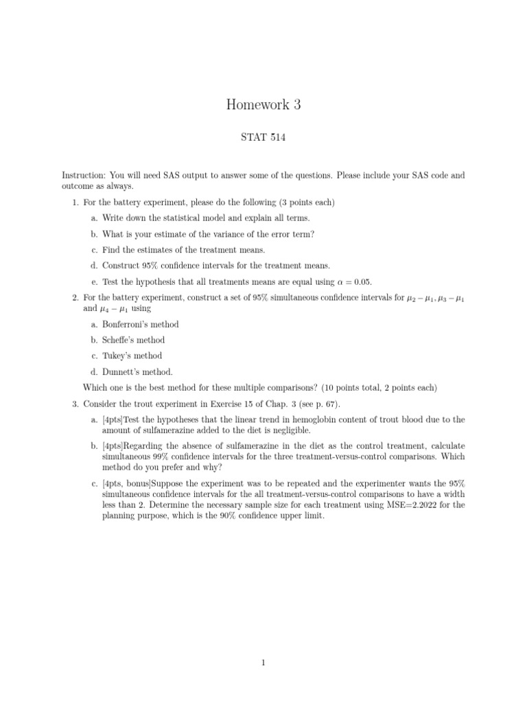 Homework03 DESIGN ANALYSIS OF EXPERIMENTS | PDF