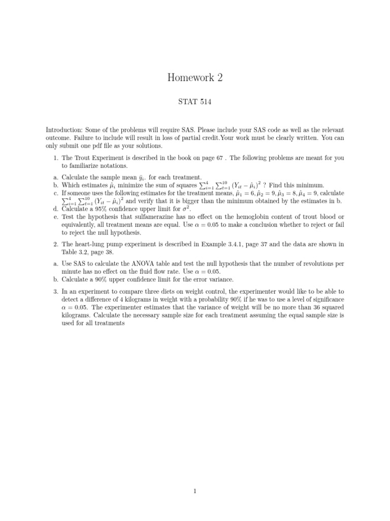 Homework02 DESIGN ANALYSIS OF EXPERIMENTS | PDF
