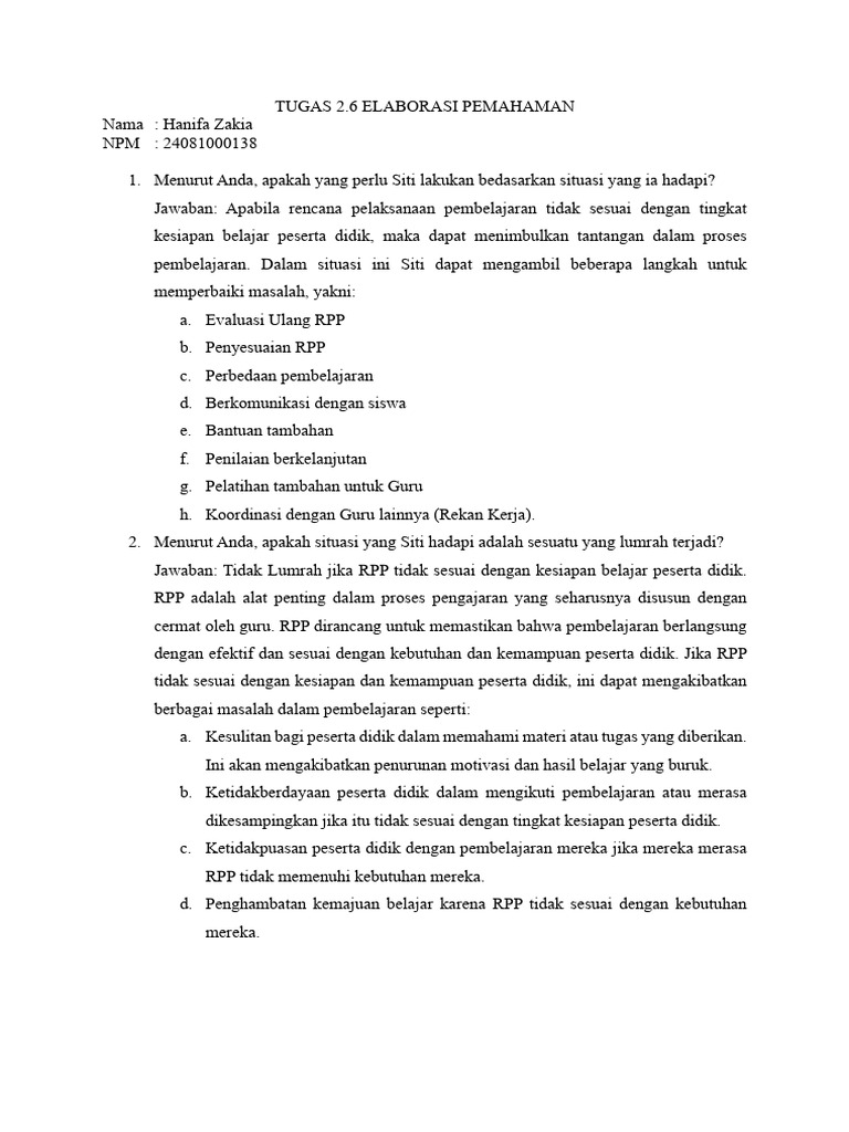 T2.6 Elaborasi Pemahaman Pemahaman Peserta Didik | PDF