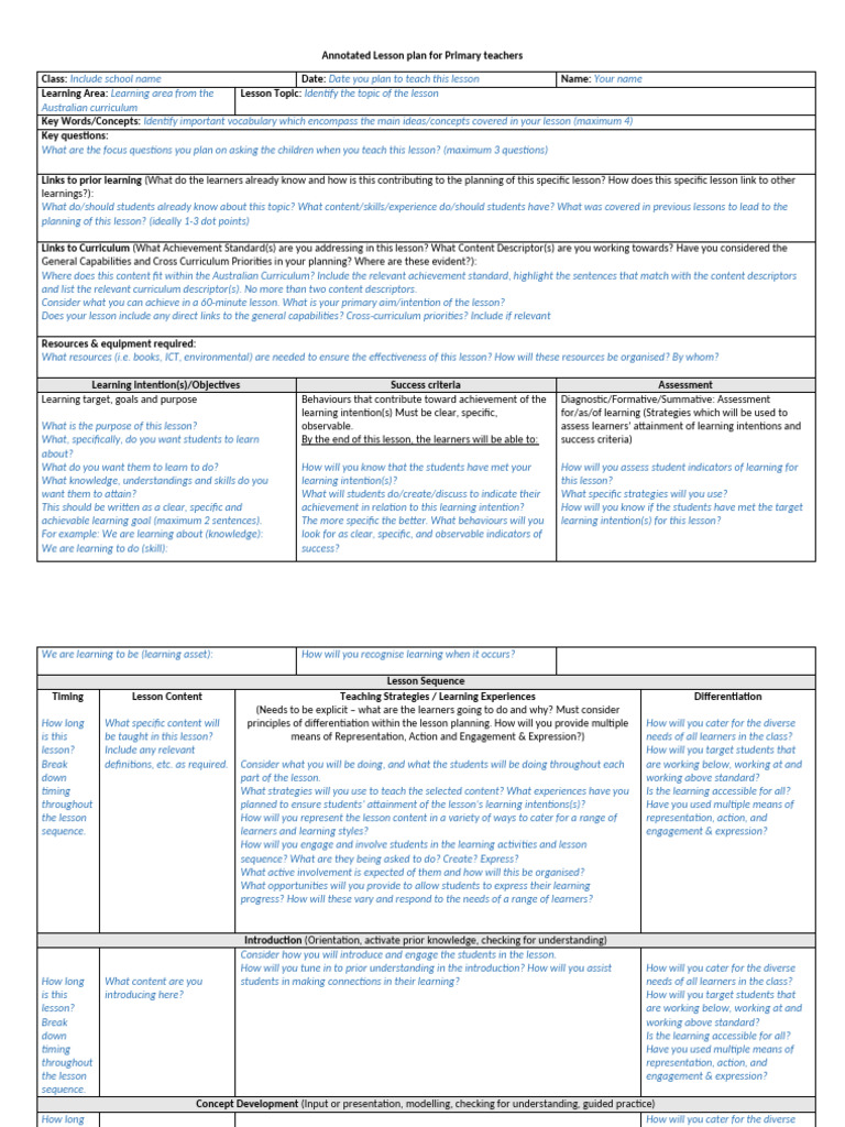 Annotated Lesson Plan For Primary Teachers 2022 | PDF