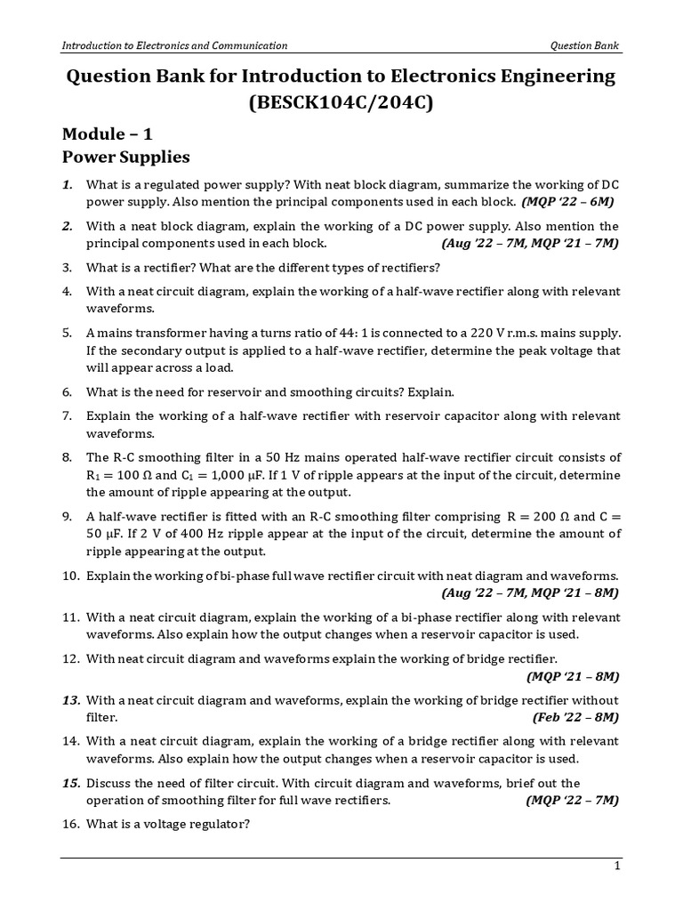 Intro To Electronics and Communication-Question-Bank | PDF