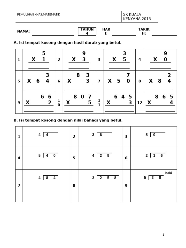 Latihan Darab Bahagi-T4-2 | PDF