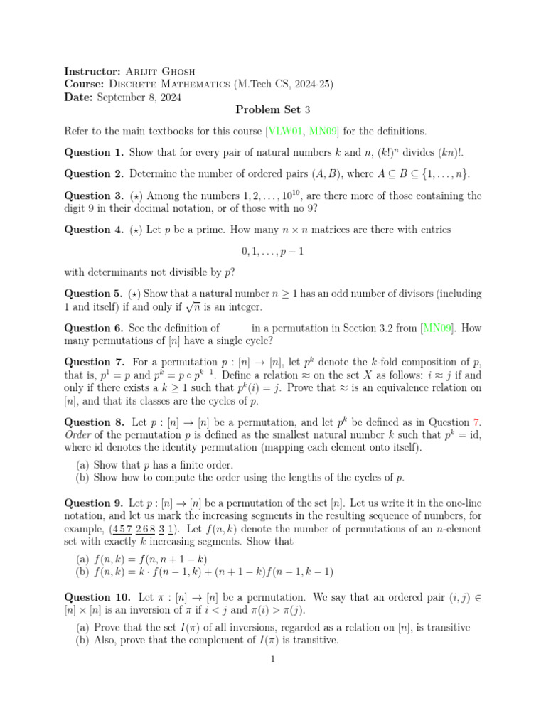 Discrete Mathematics Problem Set 3 | PDF