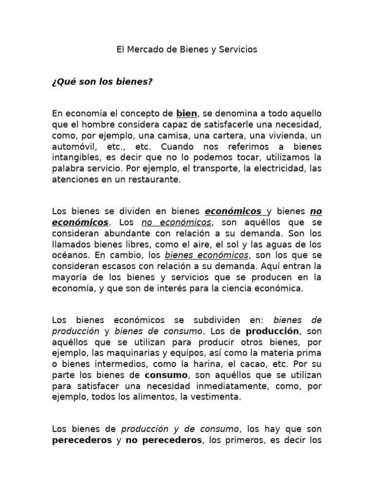 Bienes, Servicios y Tipos de Mercado | PDF | Elasticidad (economía ...