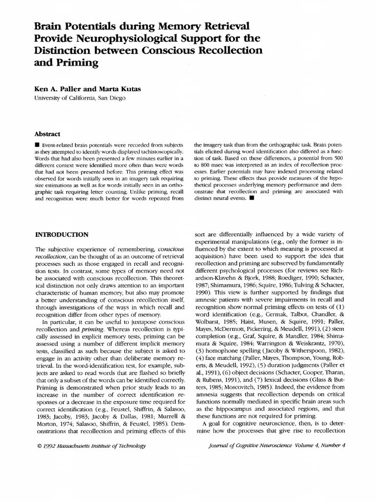 Brain Potentials During Memory Retrieval | PDF