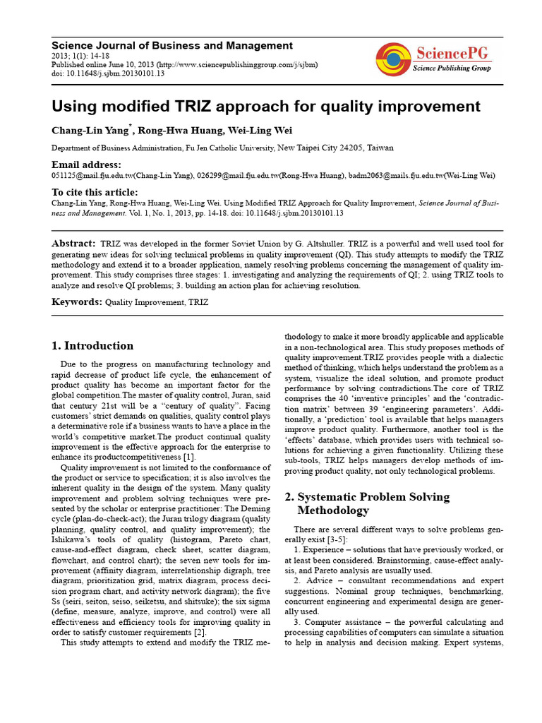 Using Modified TRIZ Approach For Quality Improvement PRÁTICO NOVO | PDF