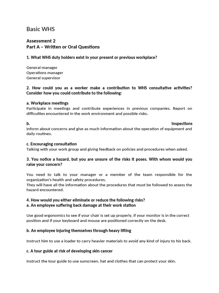 Basic WHS - Assessment 2 | PDF