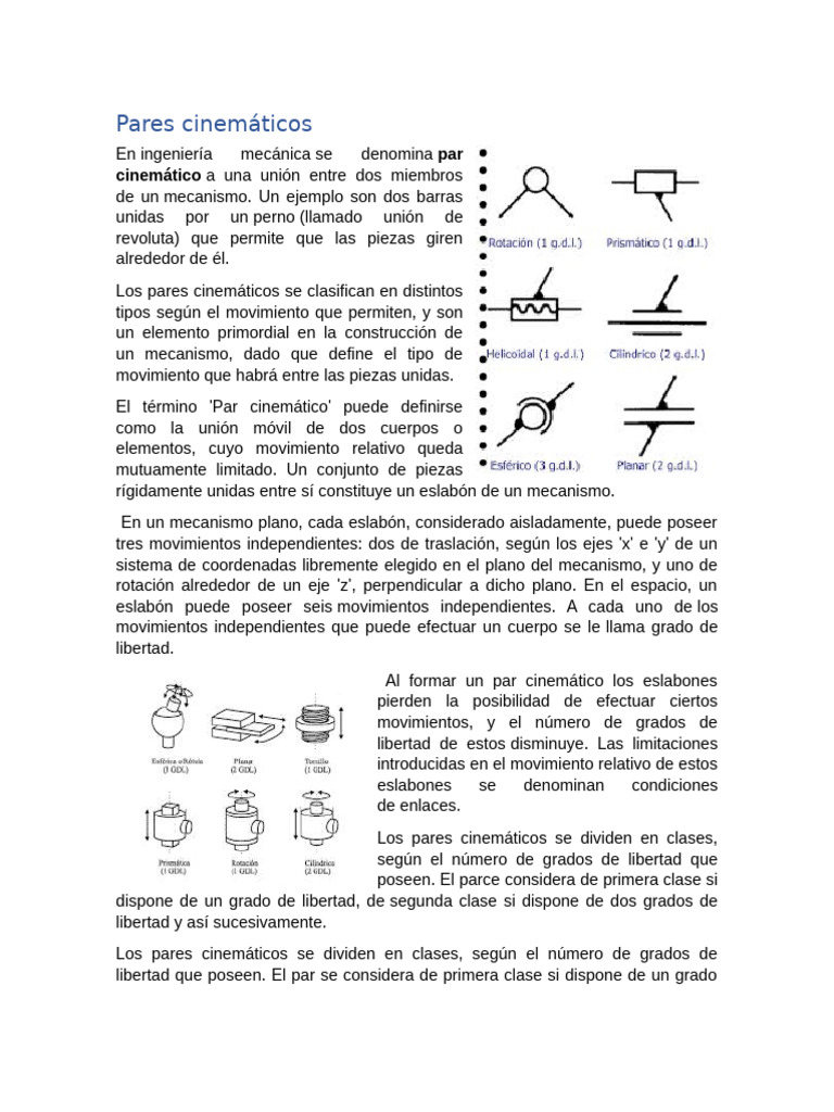 Clasificación de Pares Cinemáticos | PDF | Rotación | Cinemática