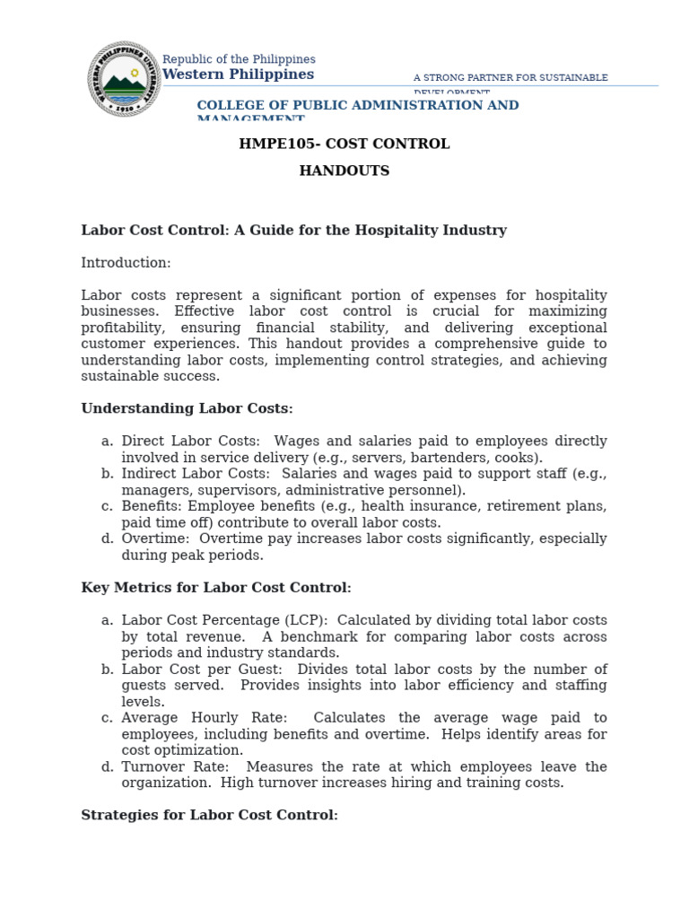 Labor Cost Control | PDF
