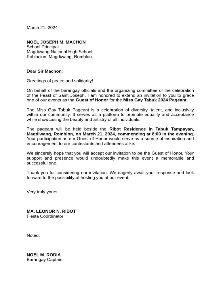 Invitation Letter Sir Machon | PDF