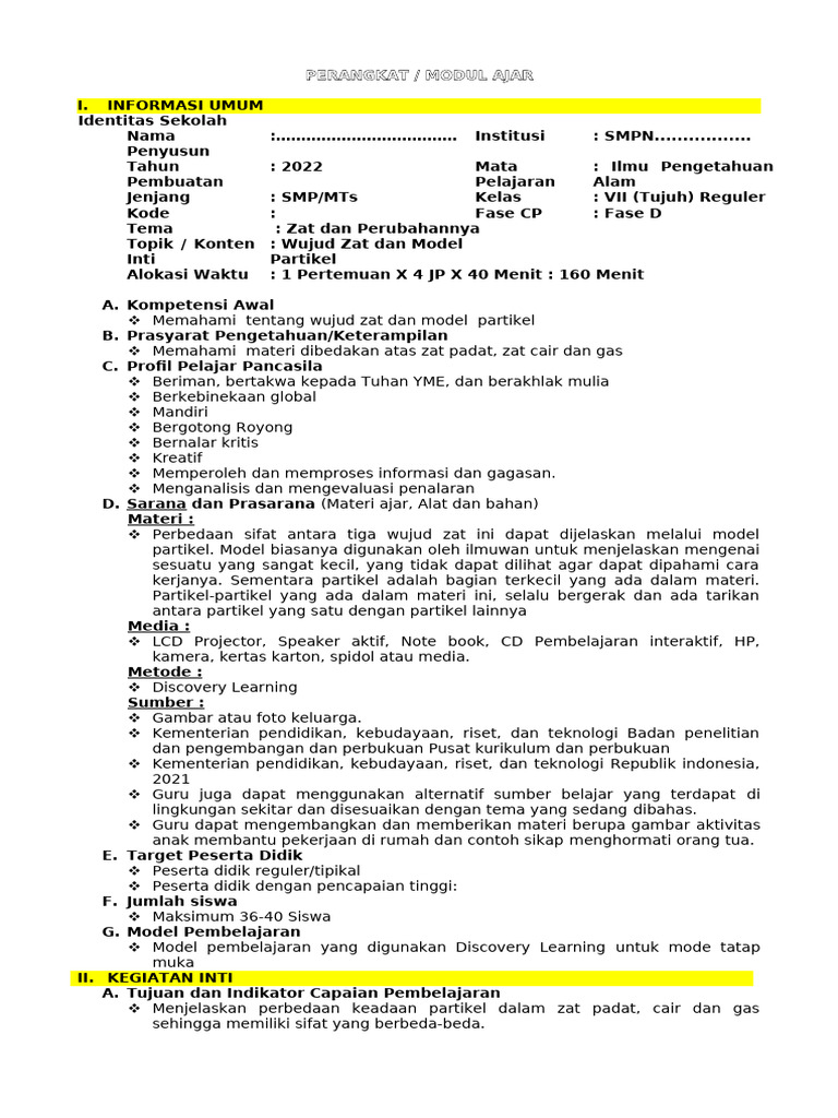 Modul Ajar Pertemuan Ke 1 | PDF