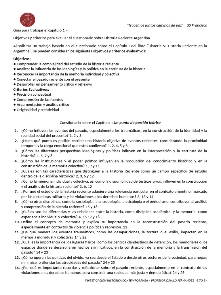 Guía para Trabajar El Capítulo 1 HISTORIA RECIENTE | PDF | Memoria ...
