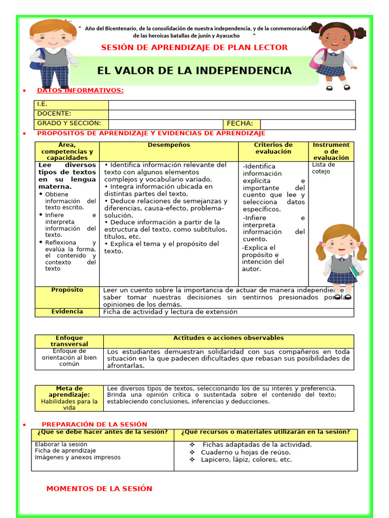 Ses-Pl-El Valor de La Independencia-T-C | PDF | Evaluación | Aprendizaje