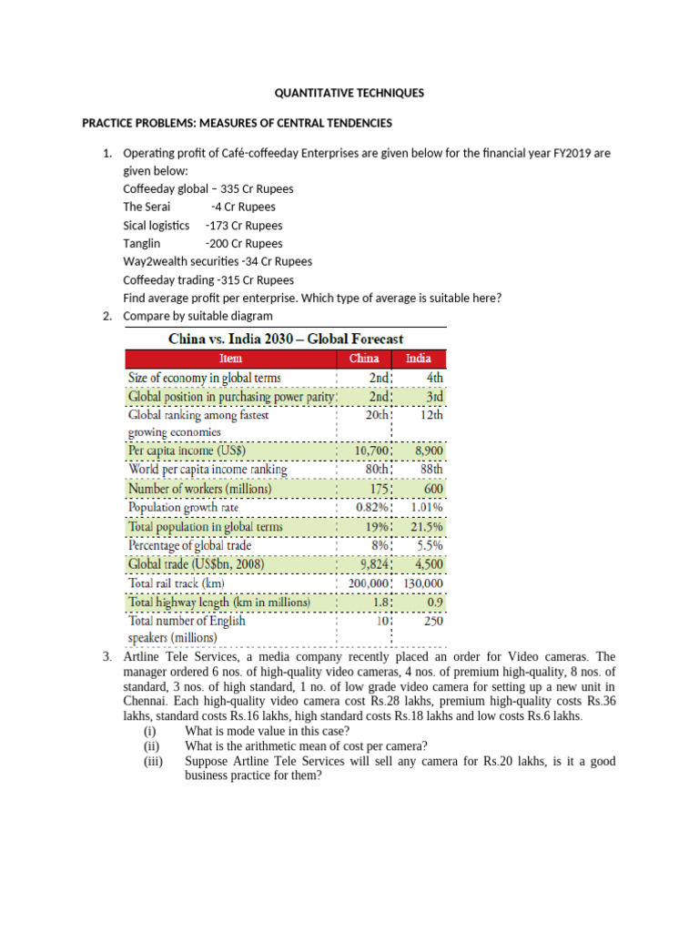 Questions Part I QUANTITATIVE TECHNIQUES | PDF