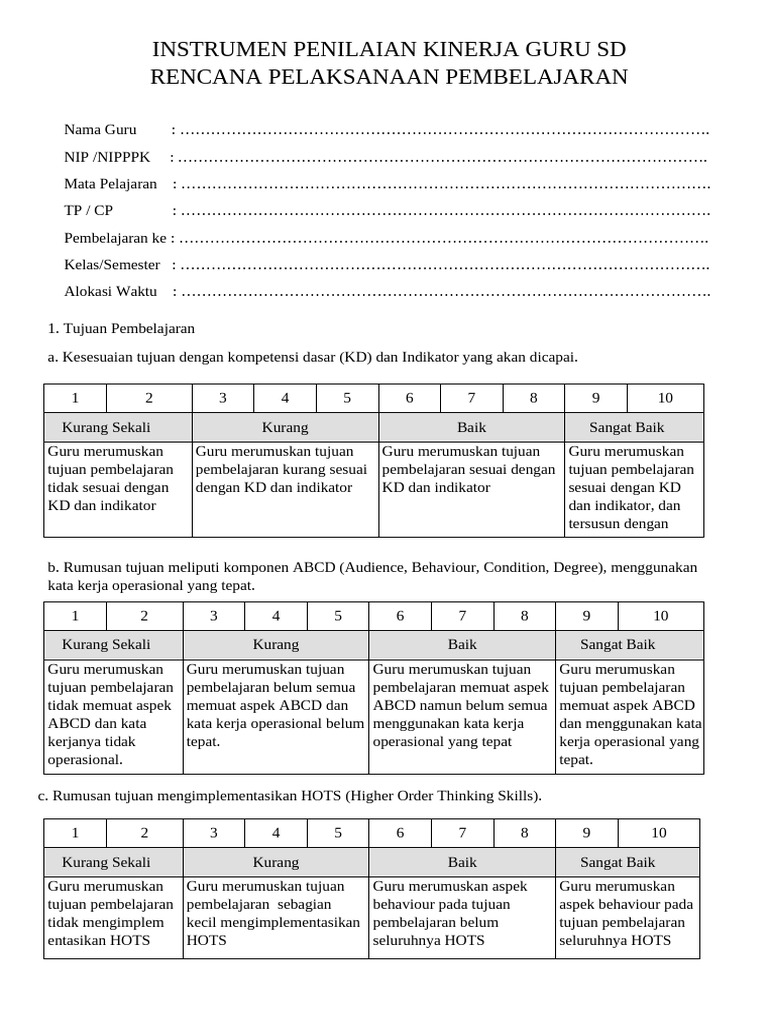 Instrumen Penilaian RPP | PDF