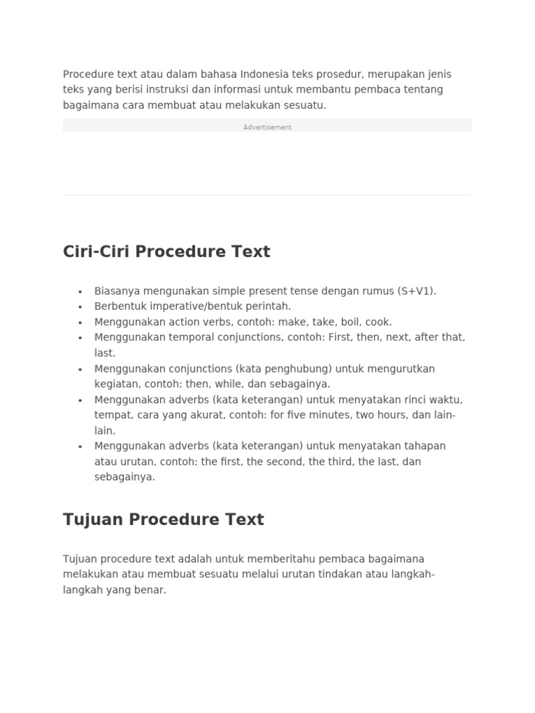 Procedure Text Atau Dalam Bahasa Indonesia Teks Prosedur | PDF