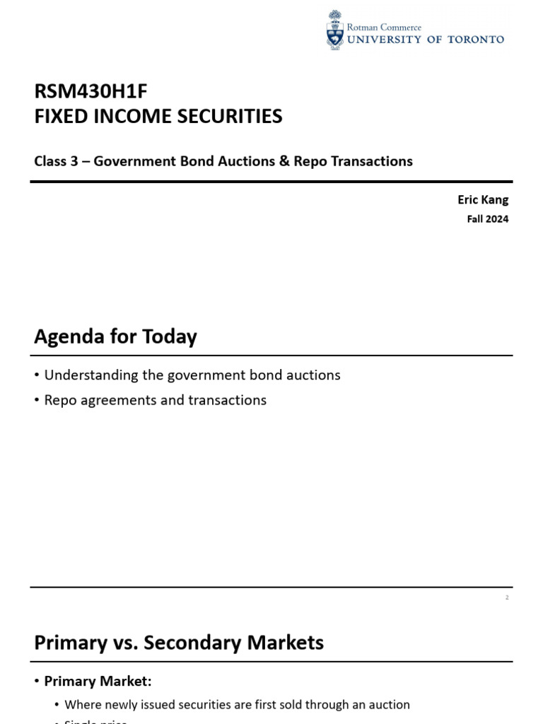 RSM430H1F F2024 Class3 | PDF | Repurchase Agreement | Bonds (Finance)