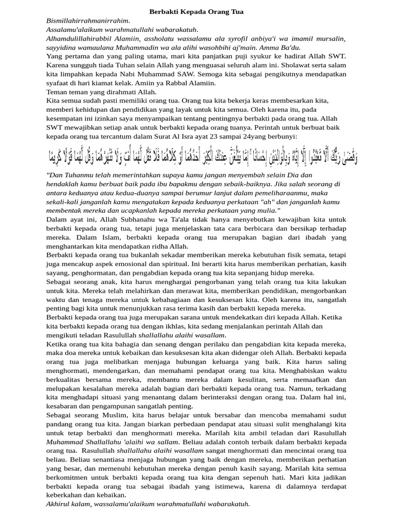 Berbakti Kepada Orang Tua | PDF