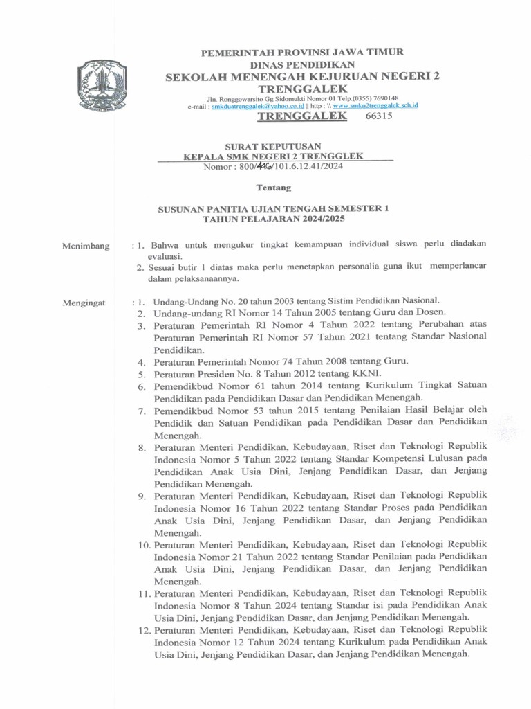 SK Pengawasan Uts Ganjil 2024 | PDF