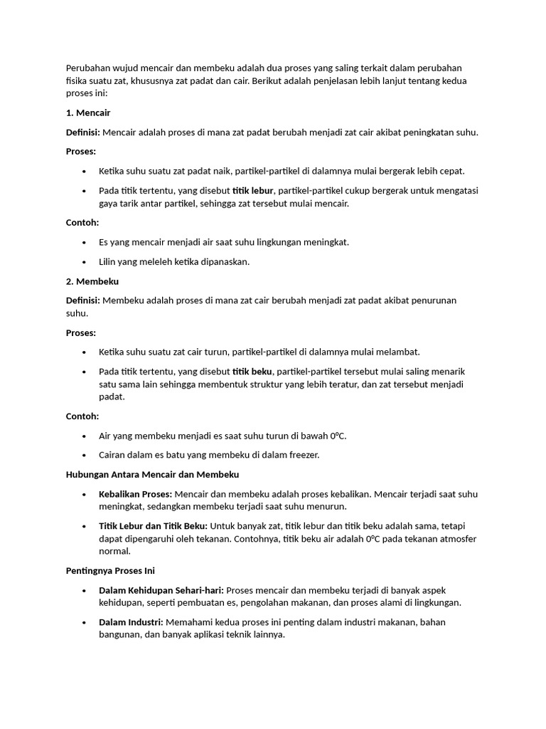 Perubahan Wujud Mencair Dan Membeku Adalah Dua Proses Yang Saling ...