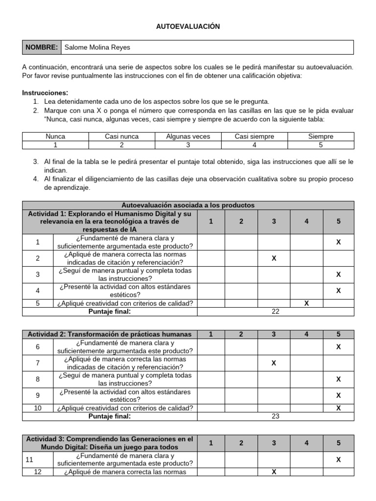 Formato de Autoevaluación HD | PDF