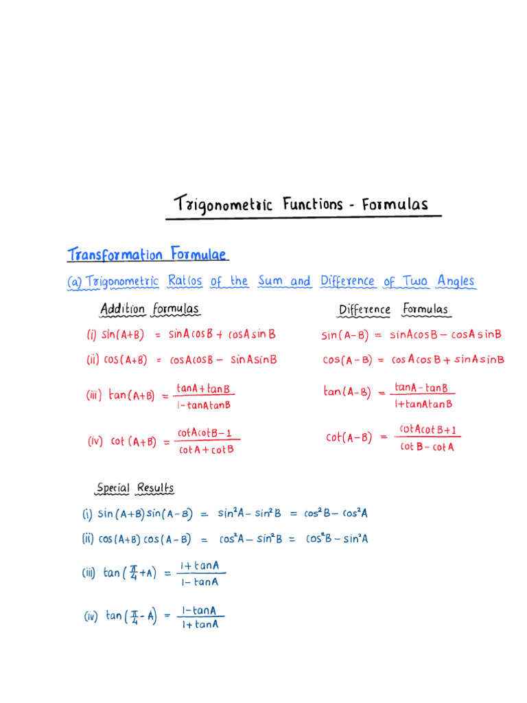 Trigonometric Functions Formulae | PDF
