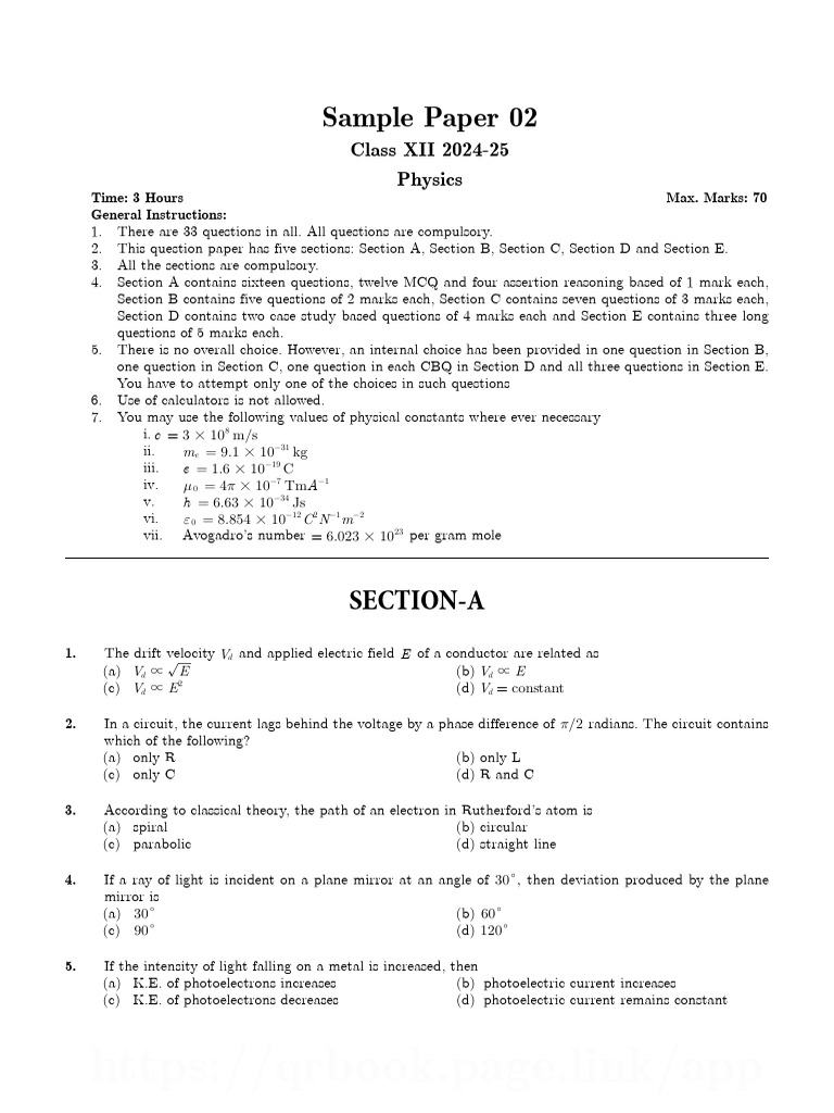 Phy Sample Paper 2 | PDF