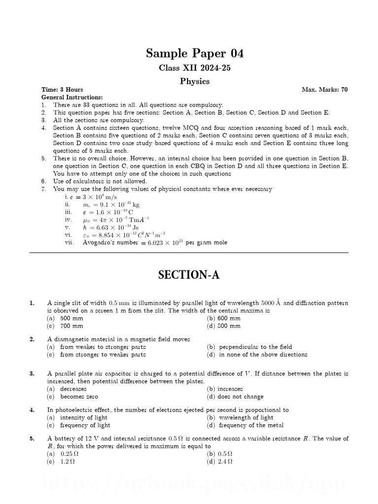 Phy Sample Paper 4 | PDF