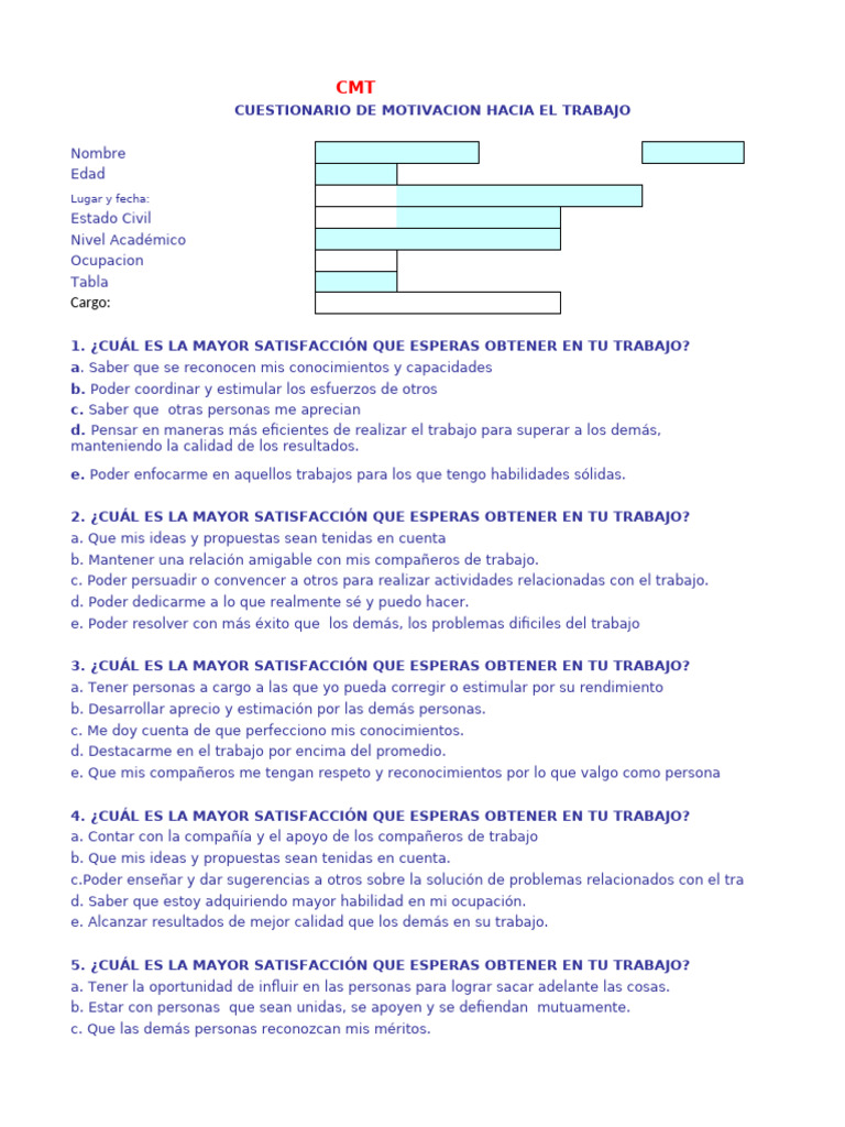 Custionario CMT | PDF