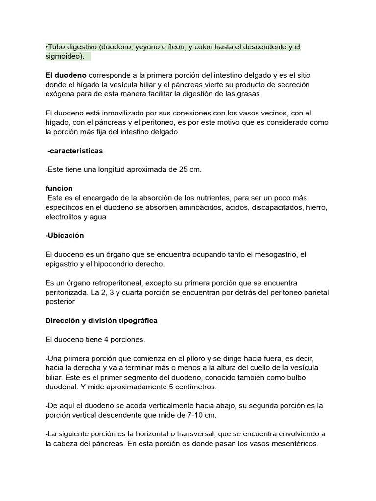 Tubo Digestivo (Duodeno, Yeyuno e Íleon, y Colon Hasta El Descendente y ...