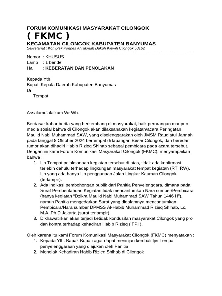 Surat Tolak Rizieq | PDF