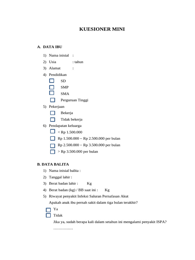 Kuesioner Mini | PDF