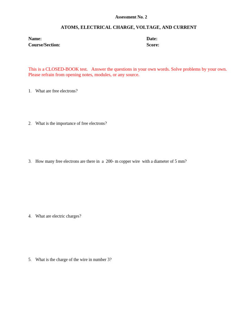 EE 200 Assessment No 2 Charges Voltage Current | PDF | Usb | Science ...