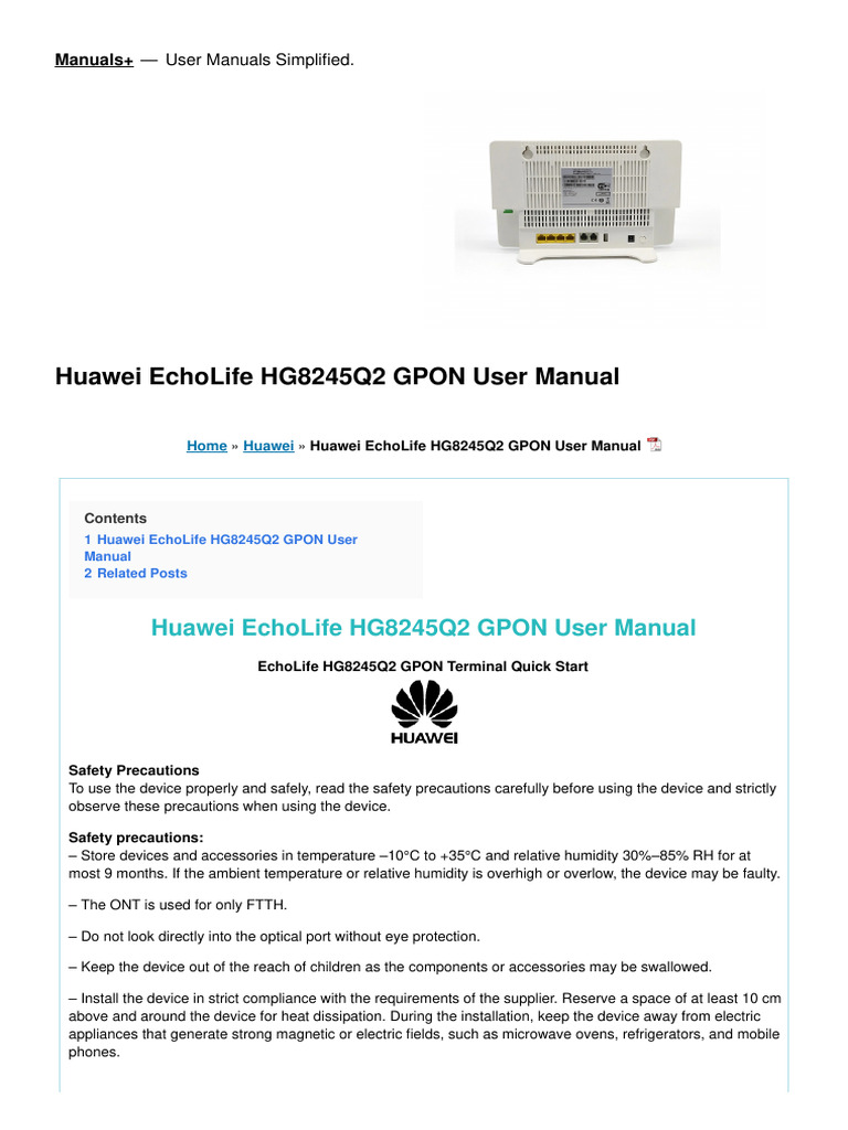 Huawei Echolife hg8245q2 Gpon User Manual | PDF