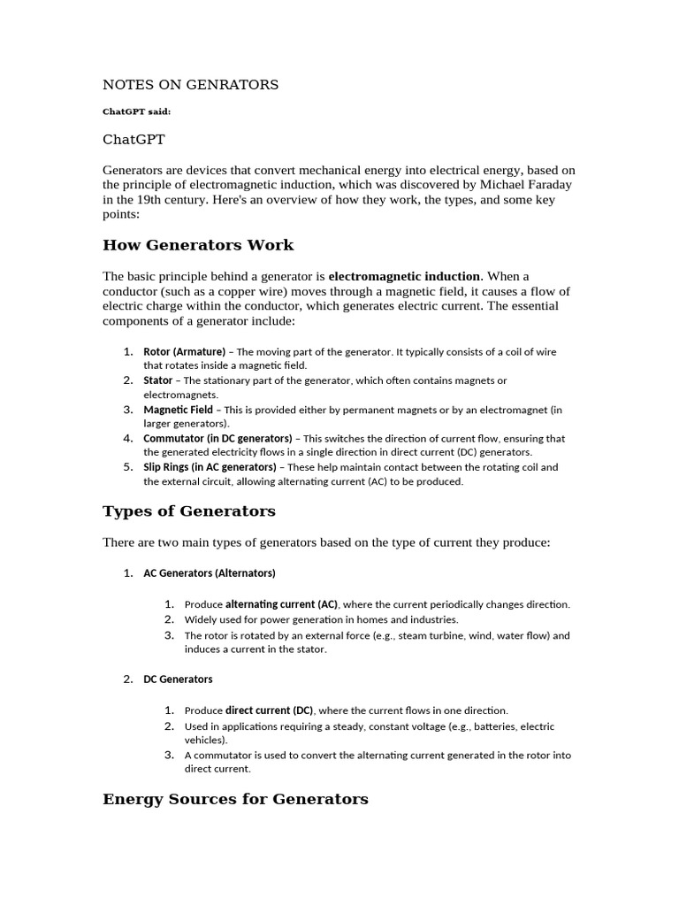 Notes On Genrators. | PDF
