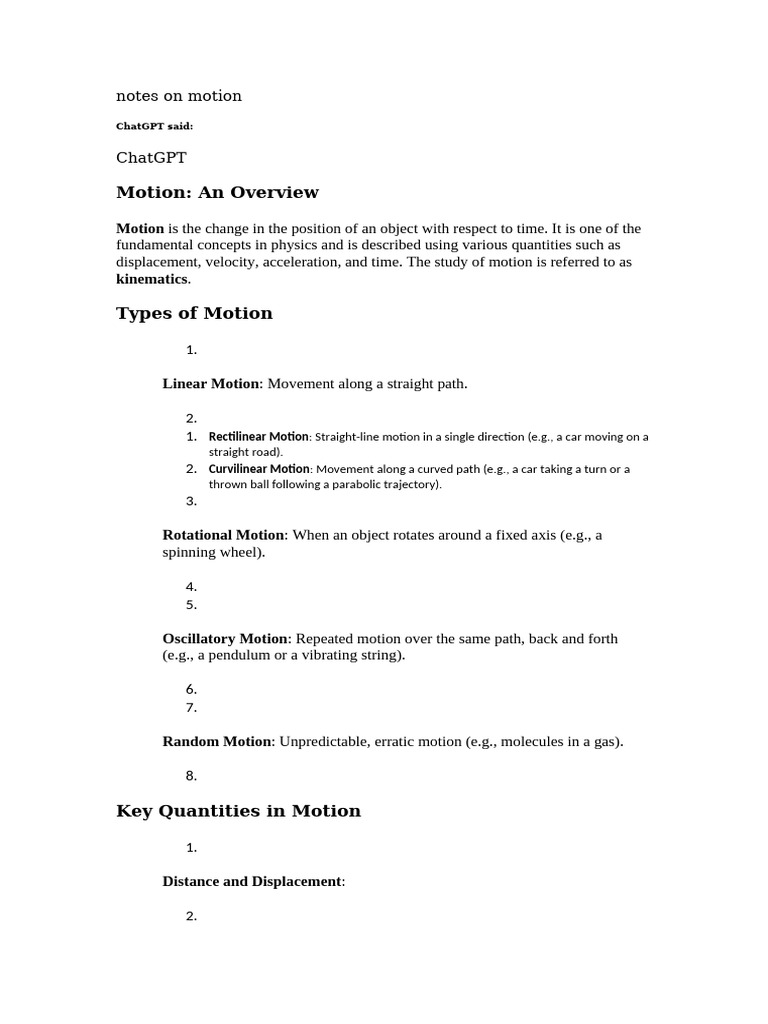 Notes On Motion. | PDF