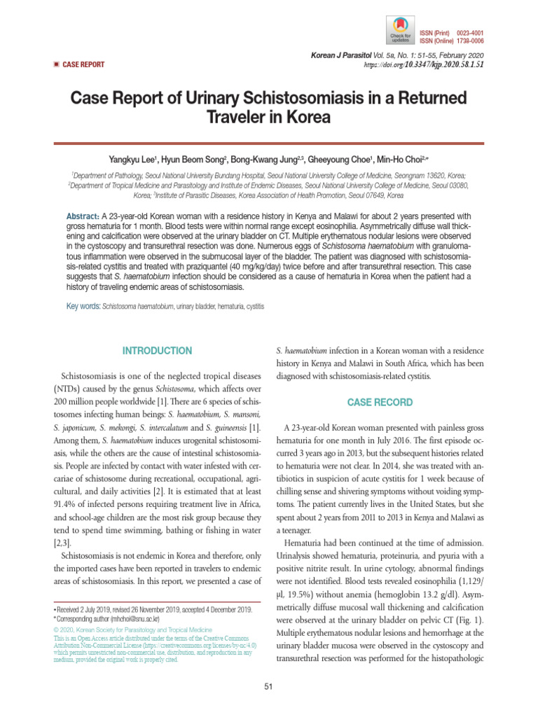 Urinary Schistosomiasis | PDF