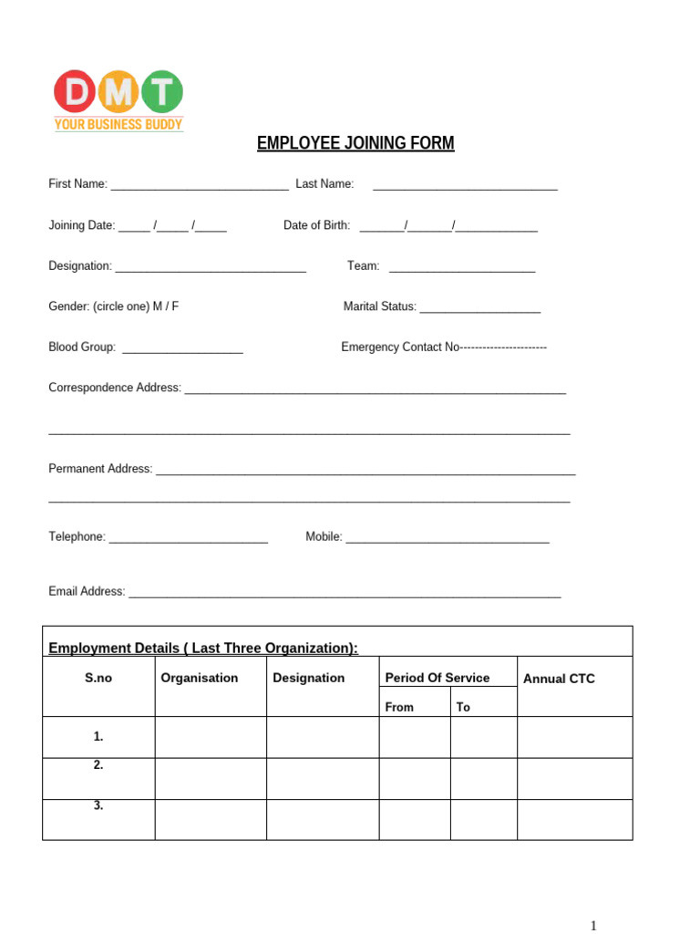 DMT Joining Form | PDF
