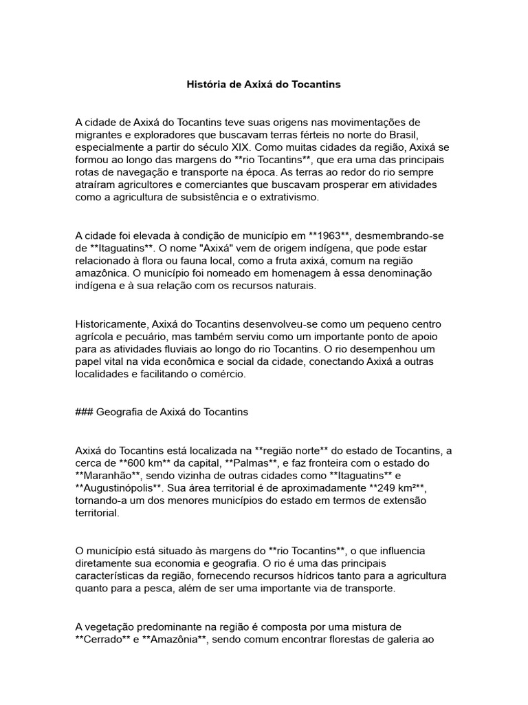 História e Geografia de Axixá do Tocantins | PDF | Agricultura | Turismo