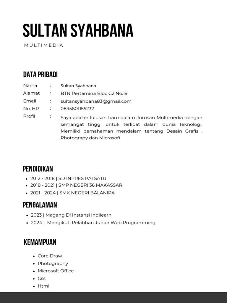 CV Singkat Sultan Syahbana | PDF