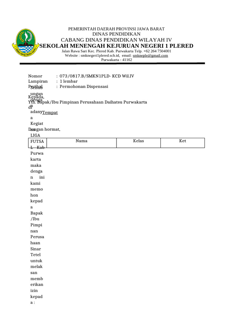 CONTOH SURAT DISPEN | PDF
